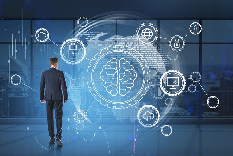 Man and Double Exposure Hud with Network Communication Stock ...