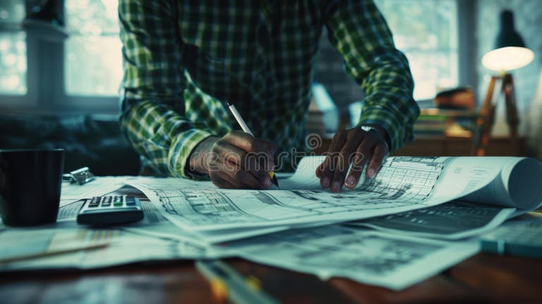 The Man Drafting Blueprints.AI Generated Image Stock Illustration ...