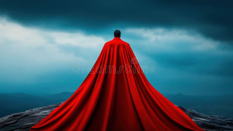 Man in a Dramatic Red Cape from Behind Stock Illustration ...
