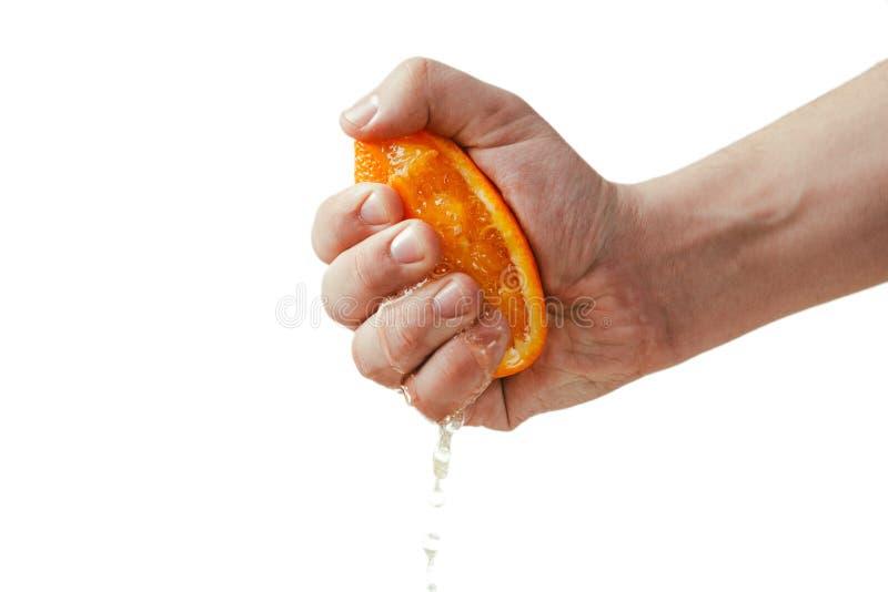 Man Dramatic Squeezes Orange. Conceptis Tired from Work. Stock Photo ...