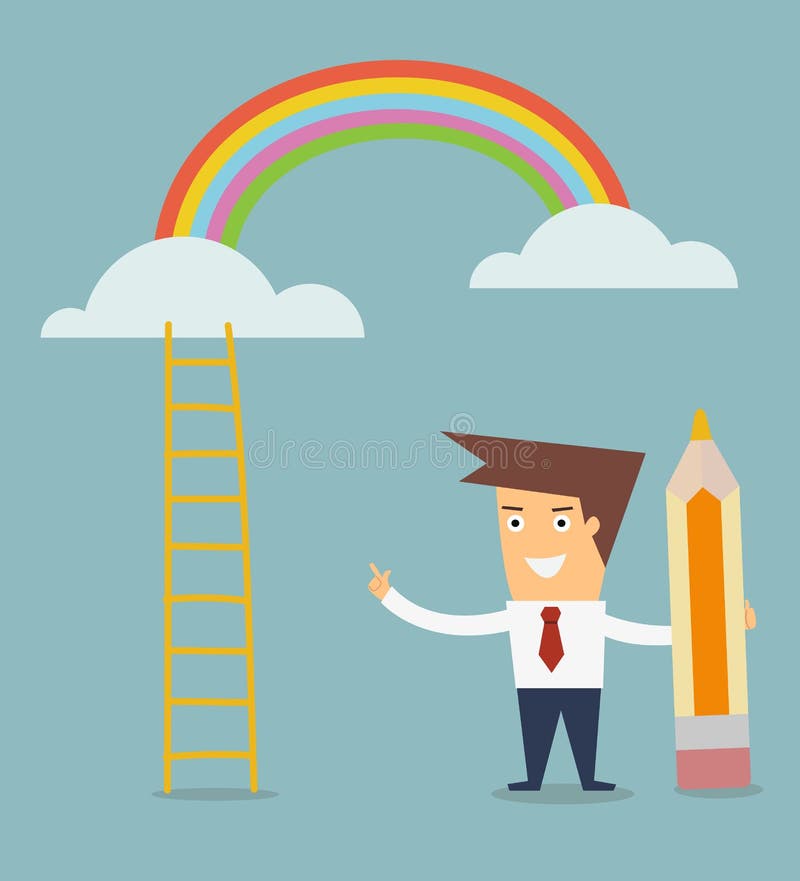 Man Draw Ladder To Rainbow Concept of Success Stock Vector ...