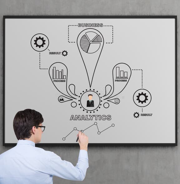Man Drawing Analytics Schem Stock Photo - Image of diagram, graphic ...