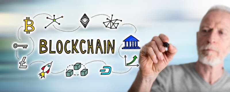 Man Drawing Blockchain Technology Concept Stock Photo - Image of ...