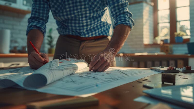 A Man Drawing Blueprints.AI Generated Image Stock Photo - Image of ...