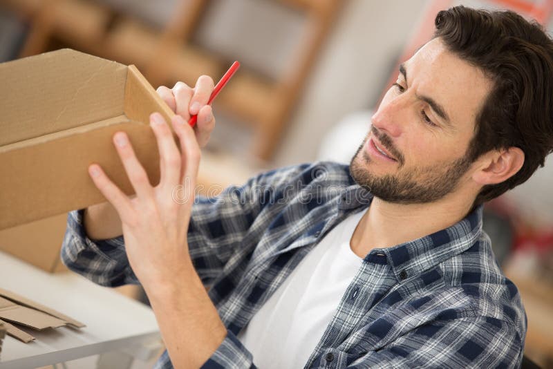 Man Drawing Box with Pencil Stock Photo - Image of manager, equipment ...
