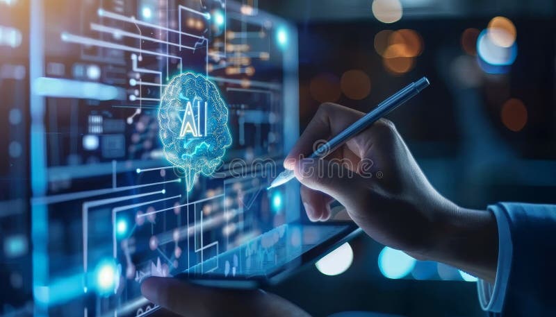 A Man is Drawing a Brain on a Computer Screen by AI Generated Image ...