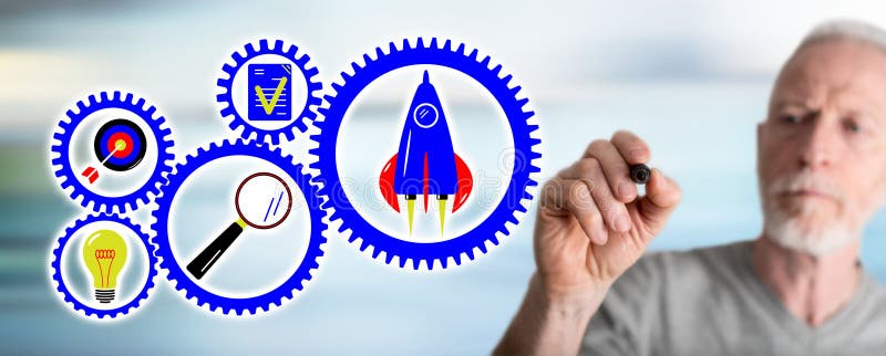 Man Drawing Business Process Concept Stock Image - Image of development ...