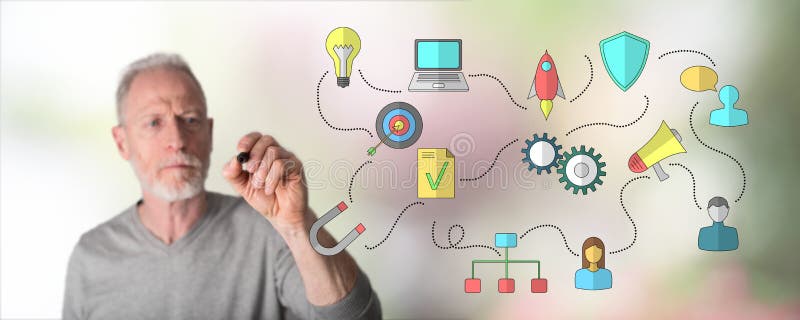 Man Drawing Business Strategy Concept Stock Image - Image of plan ...