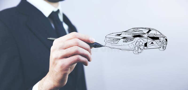 Man drawing car in screen stock image. Image of transport - 182636455