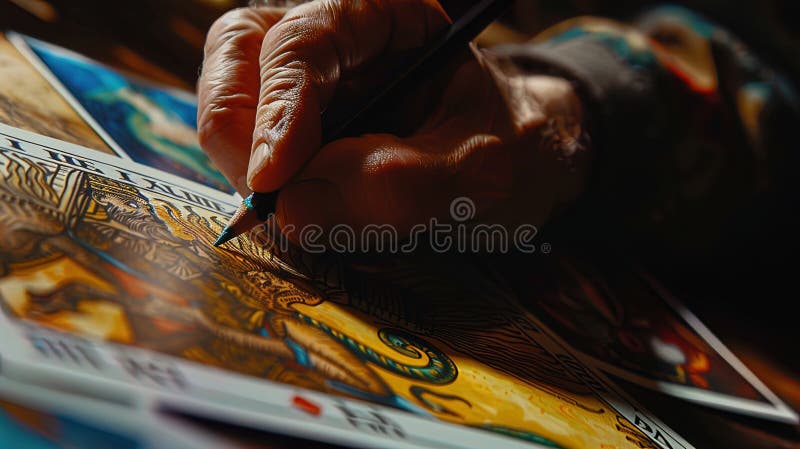 A Man is Drawing a Card with a Pen Stock Photo - Image of person, work ...