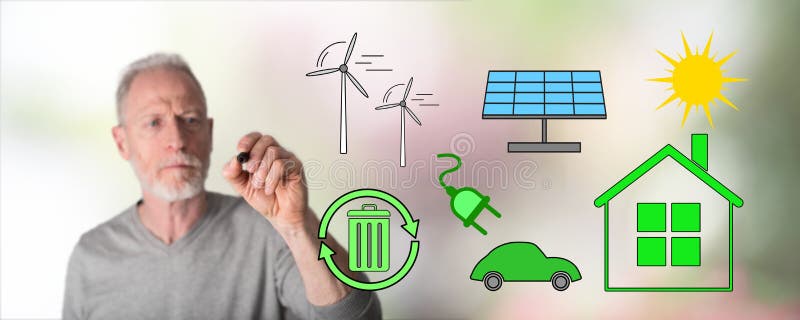 Man Drawing Clean Energy Concept Stock Image - Image of symbol, solar ...