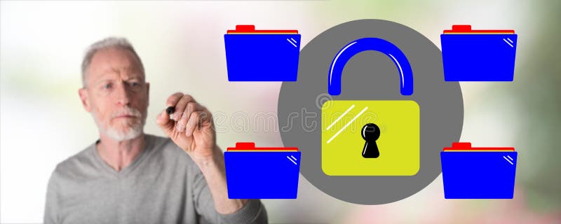 Man Drawing Data Protection Concept Stock Photo - Image of document ...