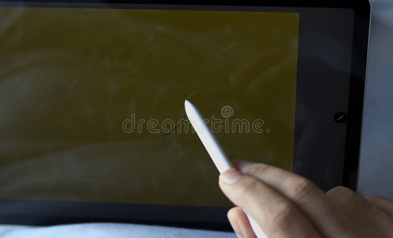 Man Drawing on Digital Tablet, Holding Digital Pen Stock Image - Image ...