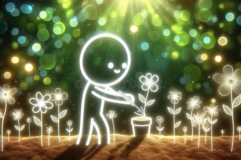 A Man is Drawing Flower in a Pot Stock Image - Image of cheerful ...