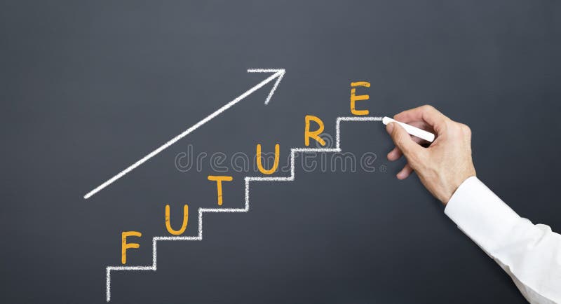 Man Drawing Future Stairs on Blackboard with Chalk Stock Photo - Image ...