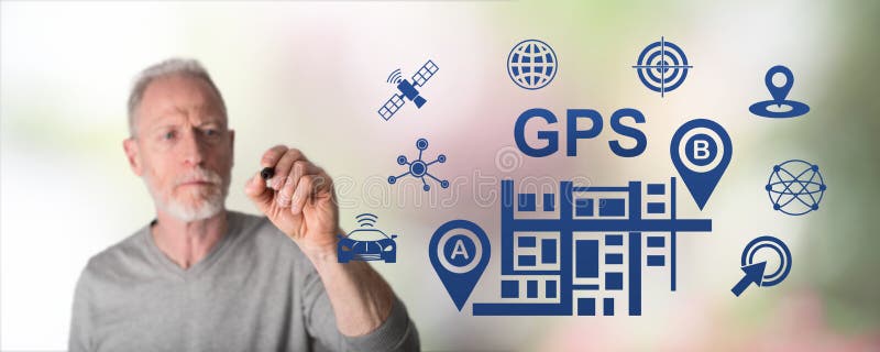 Man drawing gps concept stock photo. Image of transportation - 227672164