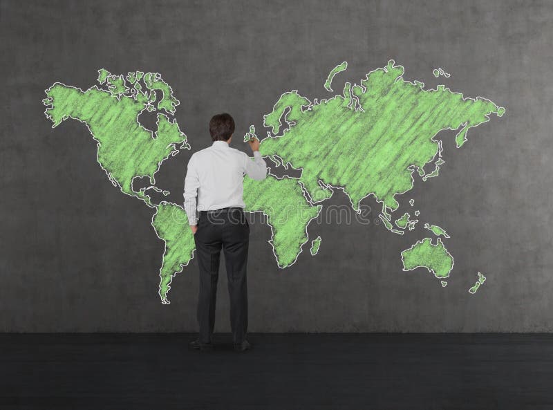 Man Drawing Green World Map Stock Photo - Image of office, planet: 48260824