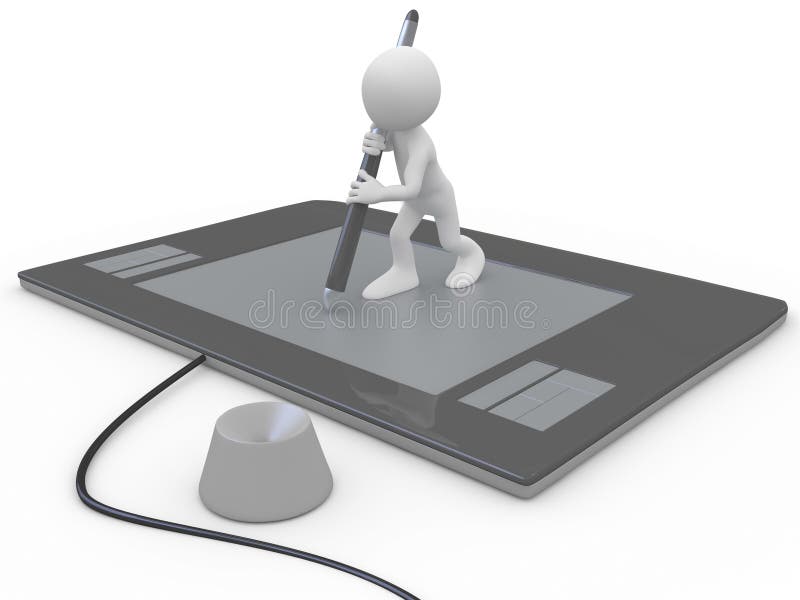 Man Drawing on a Huge Graphics Tablet Stock Illustration - Illustration ...