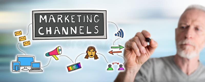 Man Drawing Marketing Channels Concept Stock Image - Image of customer ...
