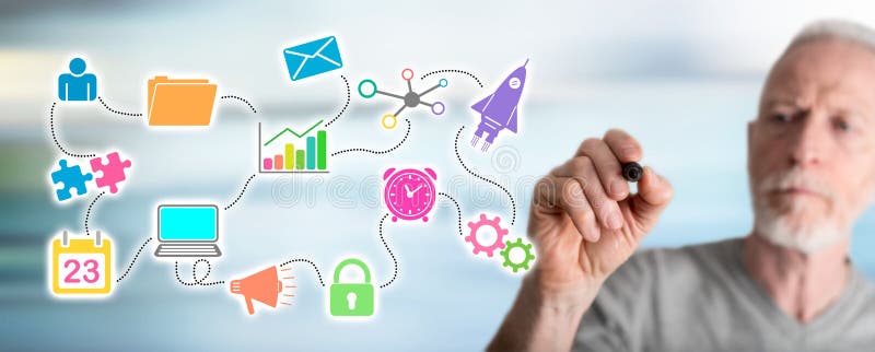 Man Drawing Marketing Strategy Concept Stock Photo - Image of target ...