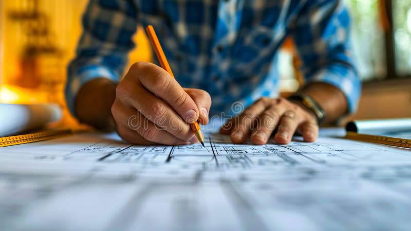 A Man is Drawing on a Piece of Paper Stock Image - Image of indoor ...