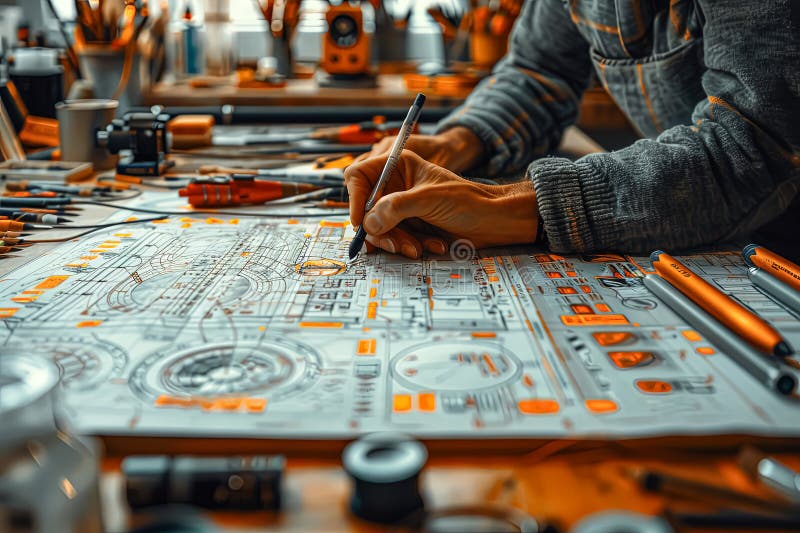 A Man is Drawing on a Piece of Paper with a Pen Stock Image - Image of ...