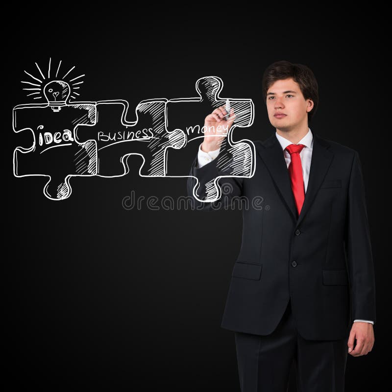 Man drawing puzzle stock image. Image of commercial, motivation - 48735141