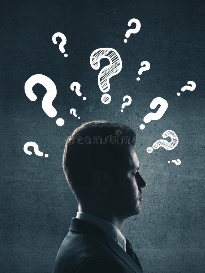 Man with Drawing Questions Mark Over Head Stock Image - Image of person ...