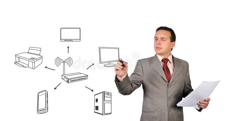 Businessman Drawing an Internet Diagram Stock Photo - Image of business ...