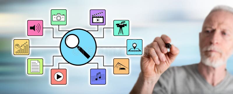 Man Drawing Search for Apps Concept Stock Image - Image of writing ...