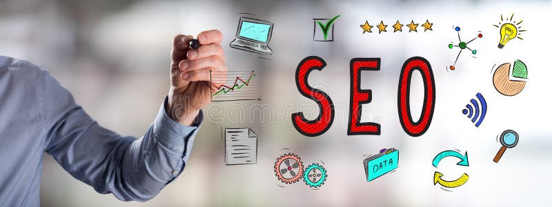 Seo concept drawn by a man stock image. Image of internet - 104765073