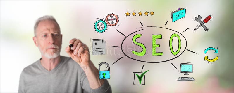 Man drawing seo concept stock photo. Image of technology - 94070710
