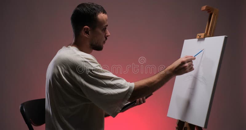 Man Drawing Sketch on Canvas from Tablet Pc Stock Footage - Video of ...