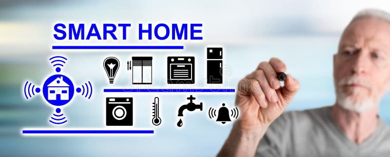 Man Drawing Smart Home Automation Concept Stock Photo - Image of person ...