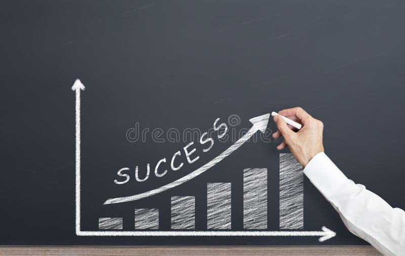 Man is Drawing Success Graph on Chalkboard. Success Concept Stock Photo ...