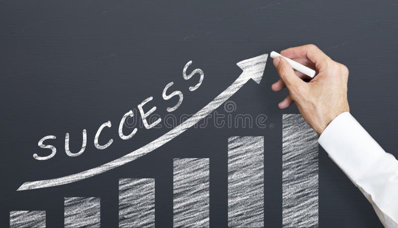 Hand Drawing Success Steps. Man Climbs Up To Reach Cup Stock Image ...