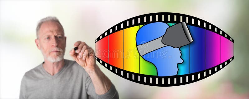 Man Drawing Virtual Reality Concept Stock Photo - Image of online ...