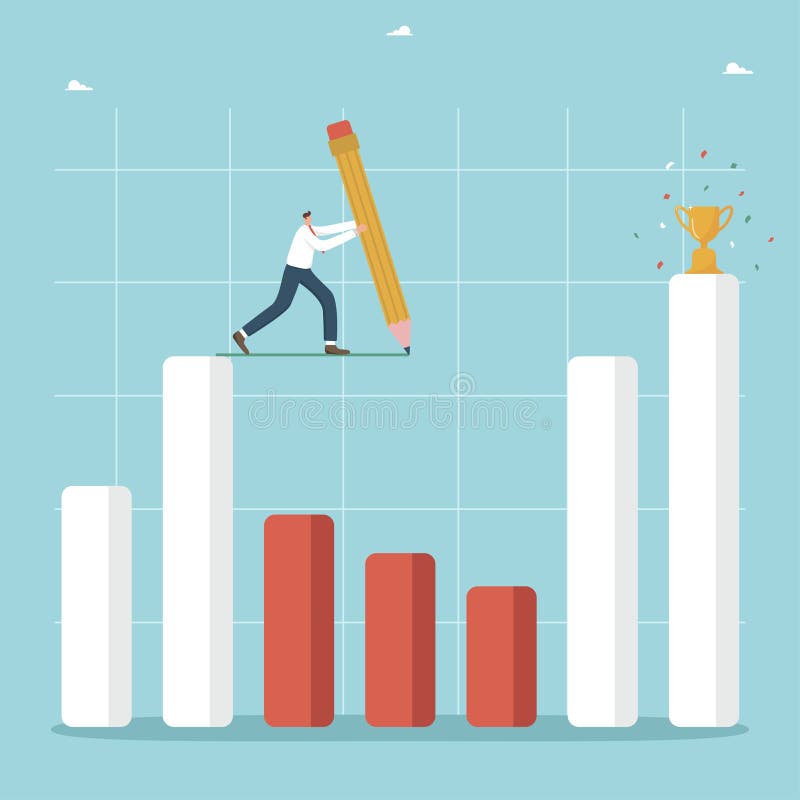 Man Draws a Path through Graph with Pencil Stock Vector - Illustration ...