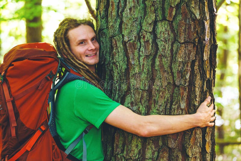 Man with Dreadlocks Hugging a Tree Stock Image - Image of path, hiker ...