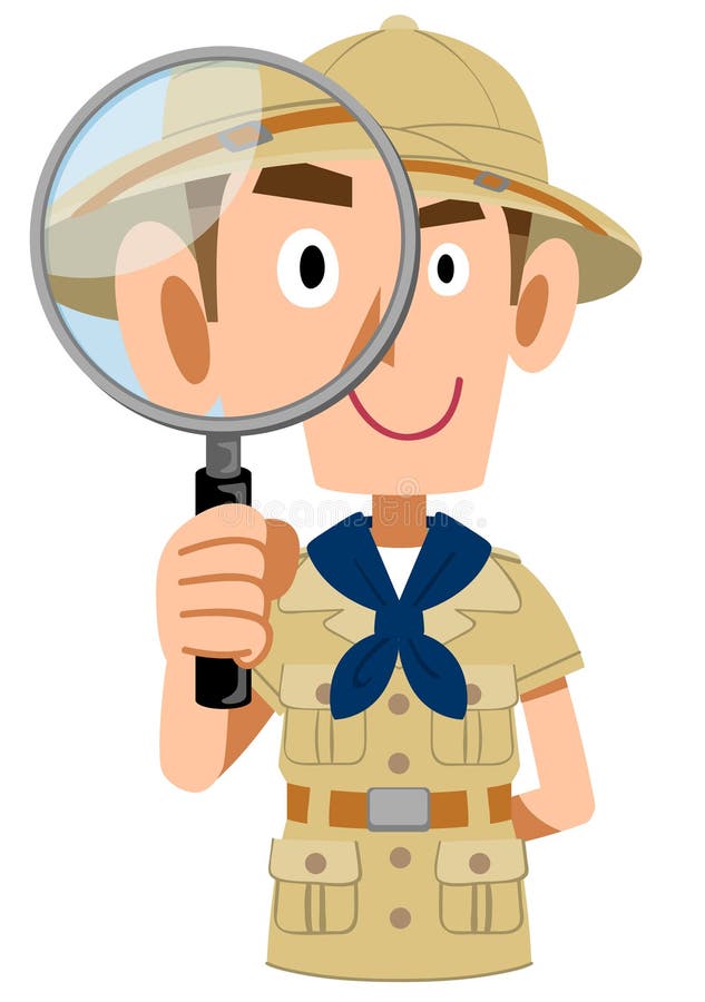 A Man Dressed As an Explorer Looking through a Magnifying Glass Upper ...