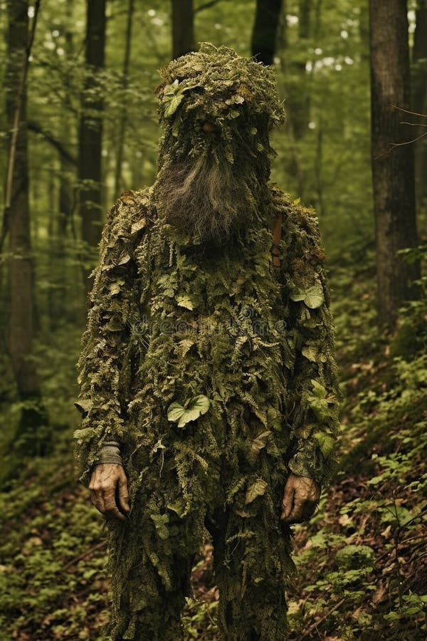 Man Dressed As the Forest Standing in the Forest, Camouflaged ...