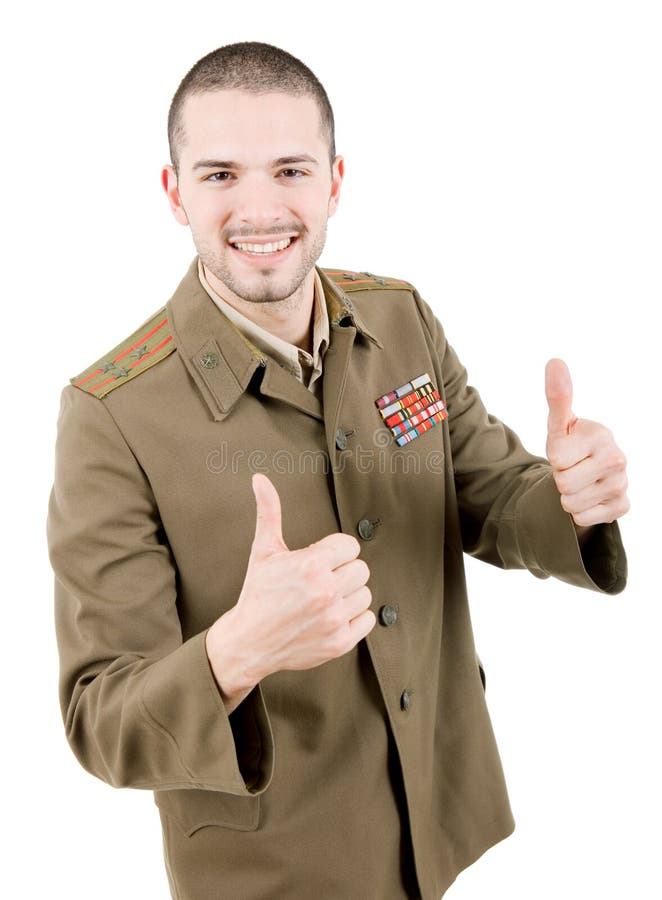 Portrait Of Happy Army Man With Thumbs Up Stock Photo - Image of ...