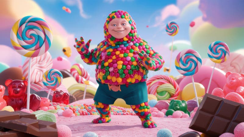 A Man Dressed in a Candy Land Costume with Many Lollipops, AI Stock ...