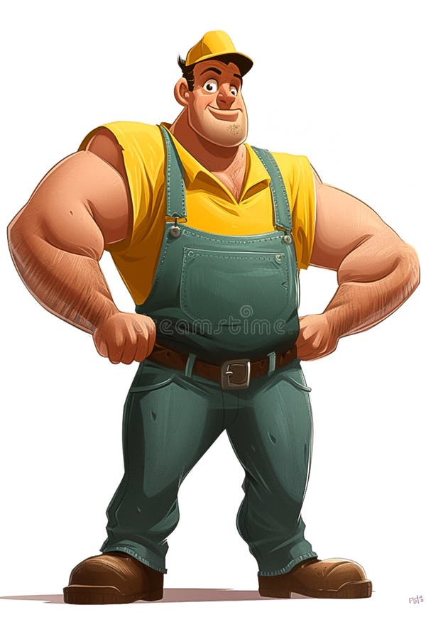 A Cartoon Image of a Man in Overalls and a Hat Stock Illustration ...