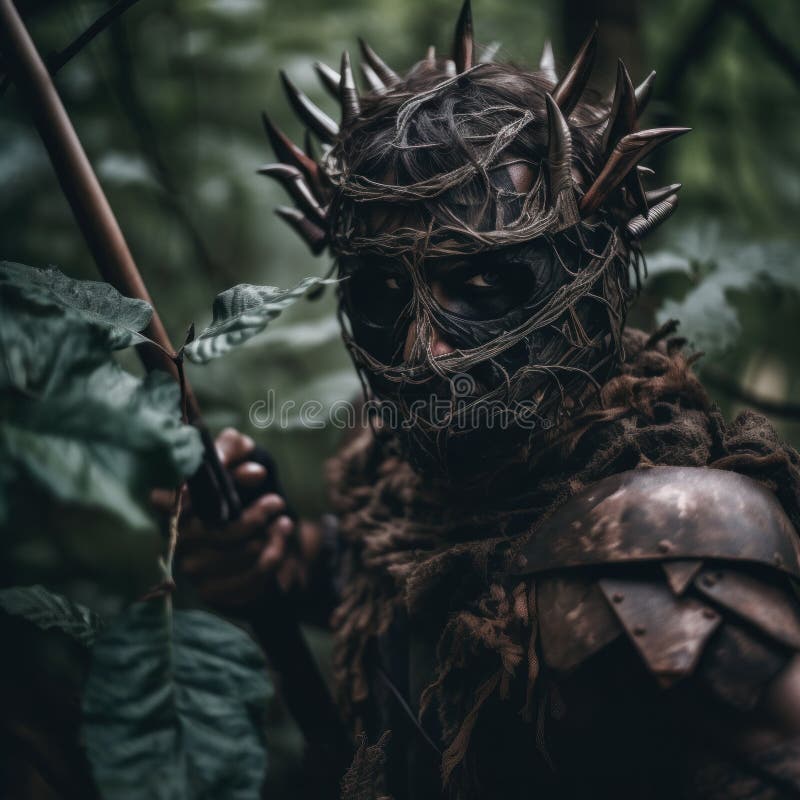 A Man Dressed in Thorn Vines Armor Holding a Spear. Generative AI Image ...