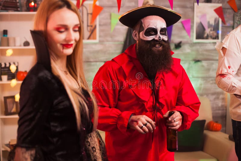 Medieval Pirate Winking while Vampire Woman Stock Image - Image of ...