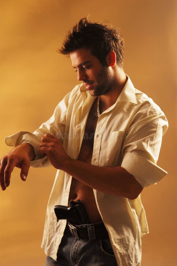 Man during dressing stock photo. Image of sleeves, jeans - 3923522