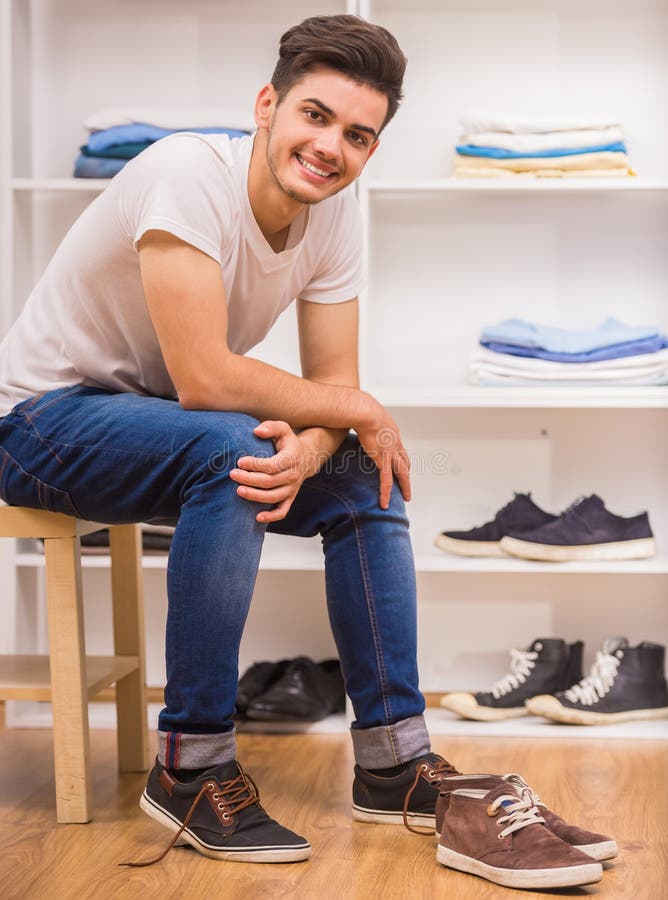 Man in dressing room stock photo. Image of laces, male - 57806878