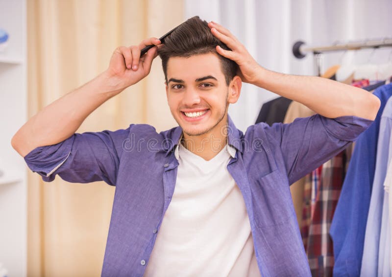Man in dressing room stock image. Image of hands, brushing - 57806949