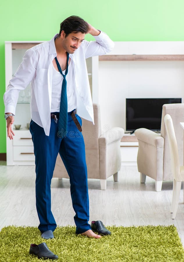 Man Dressing Up and Late for Work Stock Photo - Image of employee ...